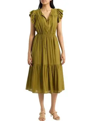 Julia Jordan Julia Jordan Stripe Tiered Midi Dress Green