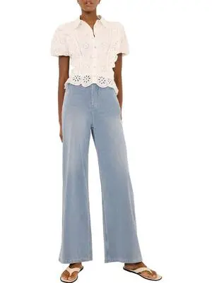 Mint Velvet Stretch Denim Wide Leg Travel Jeans - Blue