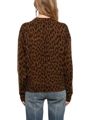 Zadig&Voltaire Zadig & Voltaire Soulo Leopard Print Wool & Cashmere Crewneck Sweater Caramel