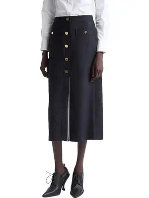 Thom Browne Button-front Wool Midi Skirt - Navy