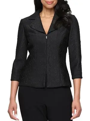 Alex Evenings Textured Jacquard Jacket With Notched Collar - Black