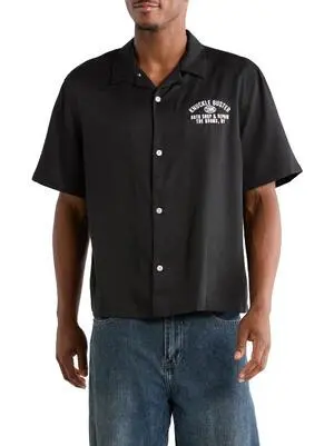 PACSUN Buster Short Sleeve Button-up Camp Shirt - Black