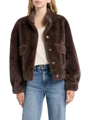 Deluc Faux Fur Bomber Jacket With Stand Collar - Chocolate
