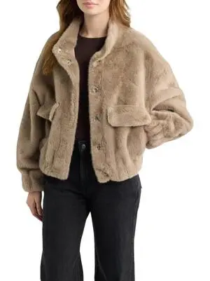 Deluc Faux Fur Bomber Jacket With Stand Collar - Mink