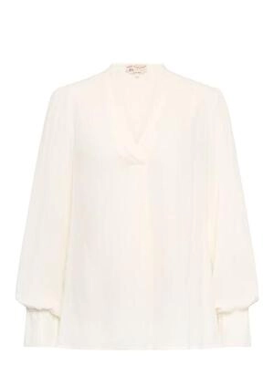 MAISON COMMON V-neck Blouse With Pleated Details And Long Sleeves - Ecru