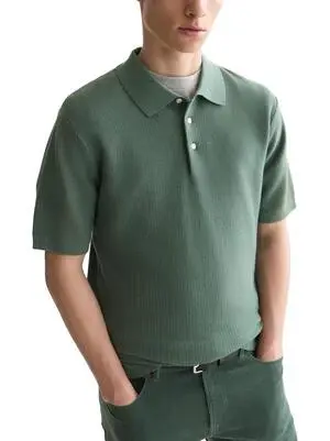 Scotch & Soda Regular Fit Structured Knit Cotton Polo - Dark Forest