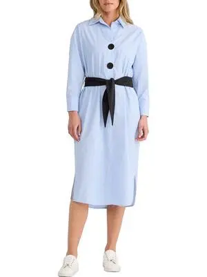 BRAVE+TRUE Coventry Tie Waist Long Sleeve Shirtdress - Blue