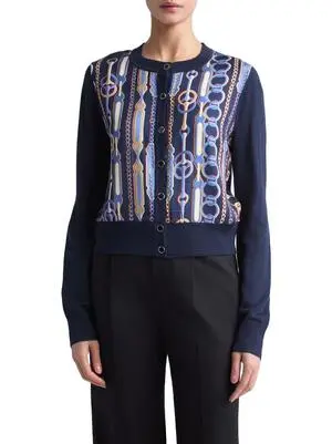 St. John Mixed Media Chain Print Merino Wool Blend Cardigan - Mdmu Midnight Multi
