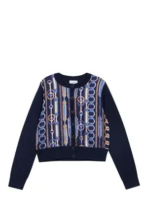 St. John Mixed Media Chain Print Merino Wool Blend Cardigan - Midnight Multi