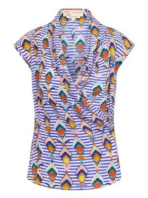 MAISON COMMON Printed Silk Wrap Top - White/blue Multicolo