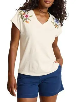 Tommy Bahama Ocean Petals Embroidered V-neck T-shirt - Coconut
