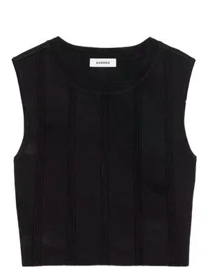 Sandro Crewneck Sleeveless Cropped Top - Black