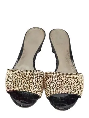 GINA Gina Crocodile-Embossed Crystal Embellished Sandals