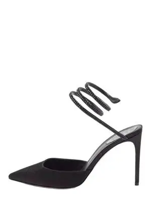 Rene Caovilla Satin Crystal Embellished Cleo Pumps - Black