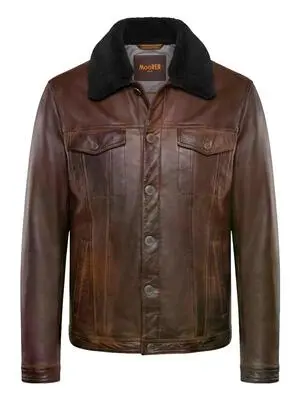 MOORER Shearling Collar Leather Jacket - Brown