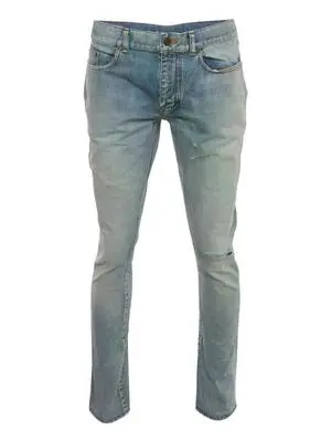 Saint Laurent Distressed Straight-leg Jeans - Blue