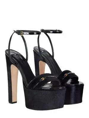 Elisabetta Franchi Cowhide Platform Sandals With Buckled Ankle Strap - Black