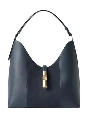 Furla Leather And Suede Shoulder Bag With Gold Tone Clasp - Brown