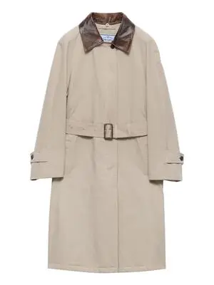 Prada Prada Single-Breasted Poplin Coat With Removable Leather Collar Limestone