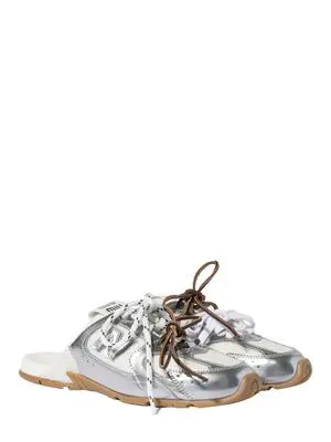 Miu Miu X New Balance 530 Metallic Leather And Mesh Mules - Silver