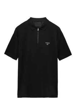 Prada Piqué Polo Hirt With Re-nylon Detail - Black