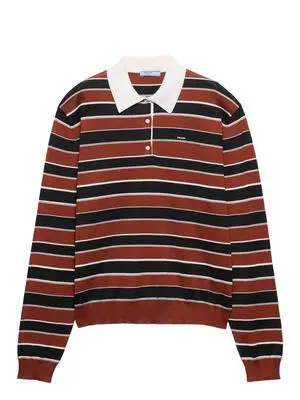 Prada Striped Silk Polo Shirt Orange