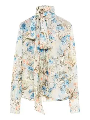 Alexander McQueen Wallpaper Floral Tie-neck Shirt - Multicolor