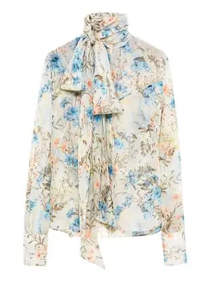 Alexander McQueen MCQUEEN Wallpaper Floral Tie-Neck Shirt Multicolor