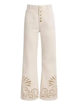 Ulla Johnson Eyelet Lou Flared Jeans - Ivory