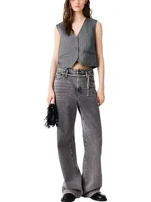 Maje Tailored Rhinestone-embellished Stretch-woven Waistcoat - Grey