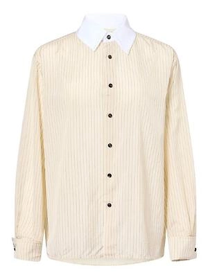 Bottega Veneta Contrast-collar Pinstripe Woven Shirt - Parchment/brunel
