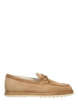 TOD'S Gomma Shearling-lined Suede Loafers - Camel