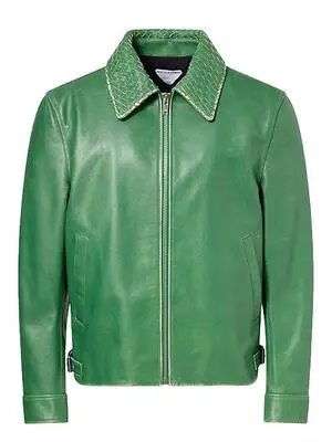 Bottega Veneta Intrecciato-weave Leather Jacket - Malachite