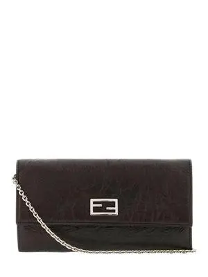Fendi Continental With Chain Tube In Cracked Leather - Black
