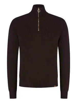 Paul & Shark Ribbed Half Zip Wool Blend Sweater - Brown
