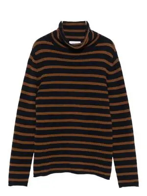 BEYOU Striped Cashmere Turtleneck Sweater - Blue