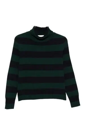BEYOU Cashmere Striped Turtleneck Sweater - Blue
