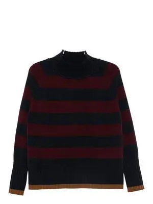 BEYOU BEYOU Striped Cashmere Turtleneck Sweater Red