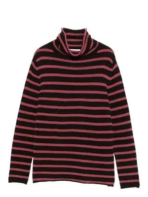 BEYOU Striped Cashmere Turtleneck Sweater - Pink