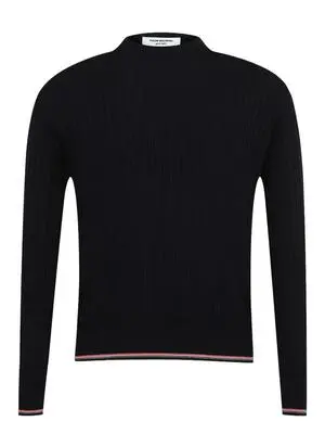 THOM BROWNE Thom Browne Ribbed Merino Wool Crewneck Pullover With RWB Stripe