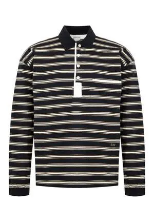 Bottega Veneta Long Sleeve Striped Polo - Blue