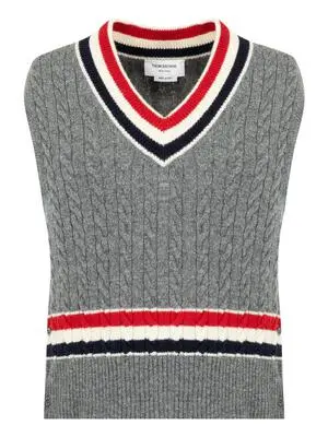 Thom Browne Cable Knit V-neck Vest - Grey