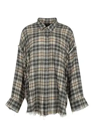 R13 Shredded Seam Drop Neck Shirt 'grey/cream Plaid'