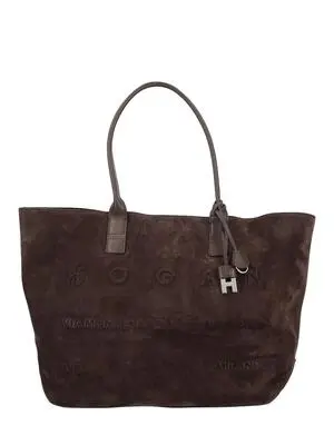 Hogan Suede Tote Bag With Embossed Logo Charm - Multicolour