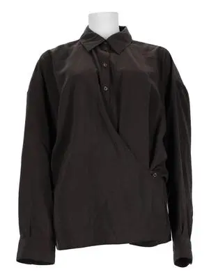 LEMAIRE Lemiare Draped Wrap-front Silk Blend Shirt - Brown