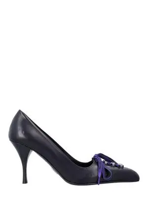 Prada Prada Antiqued Leather Logo-Lace Tapered Pump With 9 Cm Heel Nero