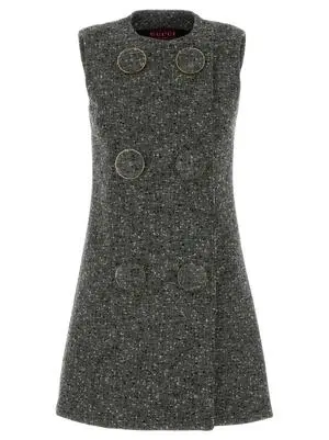 Gucci Melange Wool-blend Mini Dress - Grey