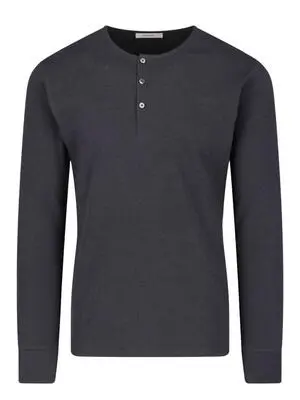 LEMAIRE Ribbed Henley Long Sleeve Shirt - Grey