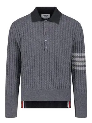 Thom Browne Cable-knit Long Sleeve Polo Sweater - Grey