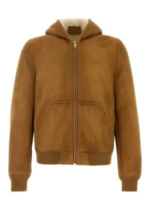 Prada Shearling Zip-up Hooded Jacket - Camel